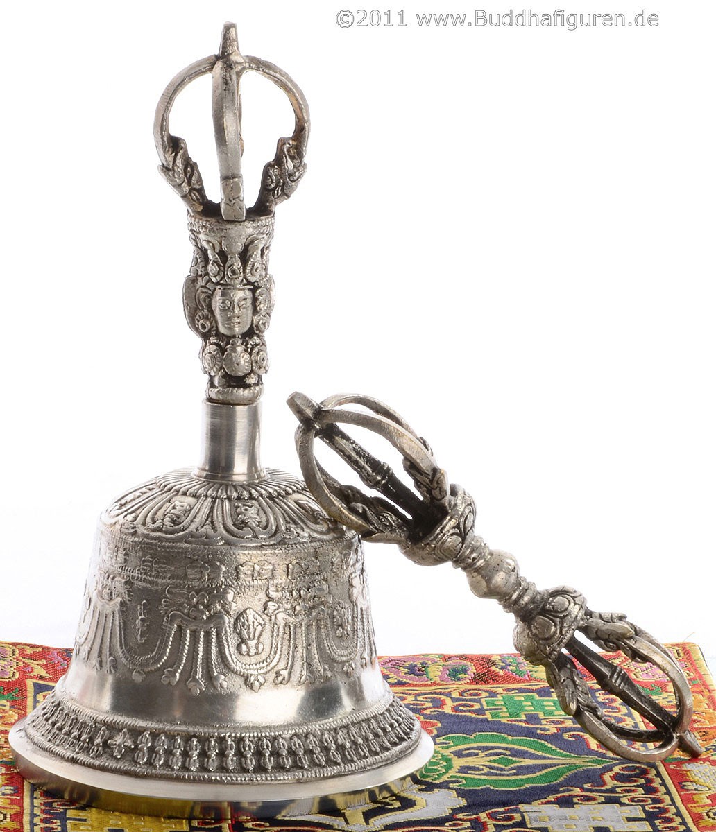 Ghanta, Ghantas, bell, Dorje, Vajra in silver style